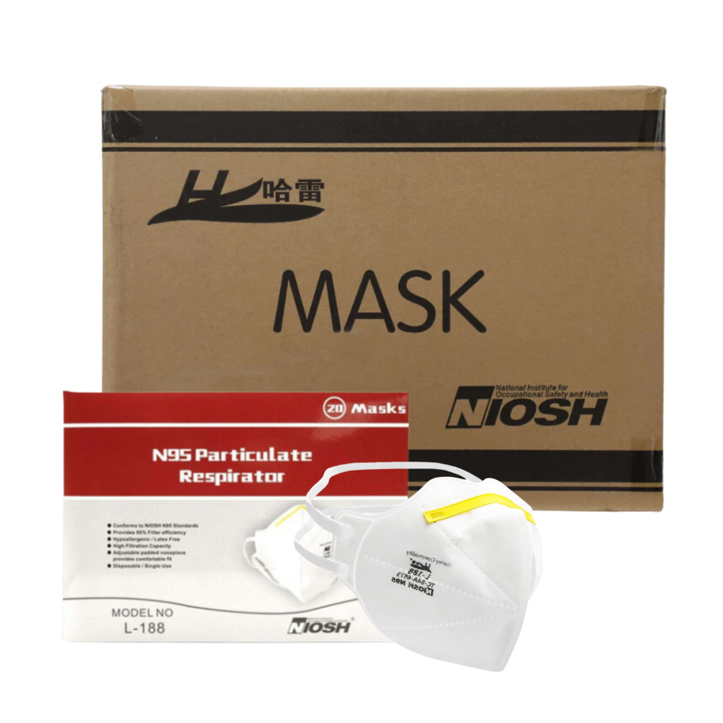 Harley N95 Flat Fold 188 (1 Carton) - 20 Boxes x 20s (400 masks ...