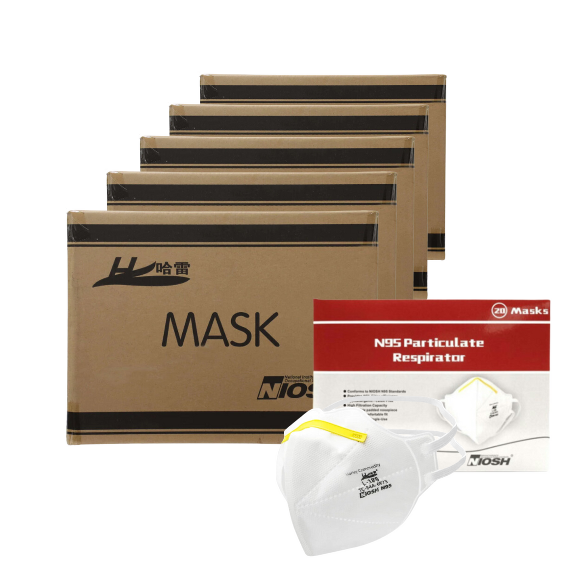 Harley N95 Flat Fold 188 (5 Cartons) - 100 Boxes x 20s (2000 masks ...