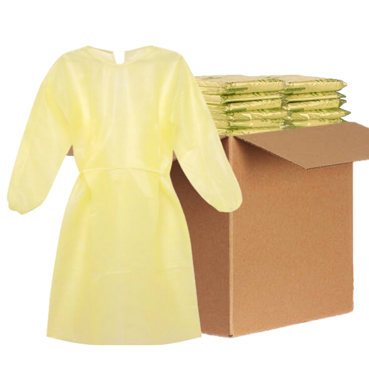 Disposable Isolation Gown - 20 GSM SMS with Elastic Cuff (Yellow) - 1 ...